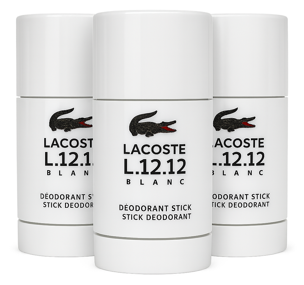 3x Lacoste L.12.12 Blanc Pure Deodorant Stick for Men